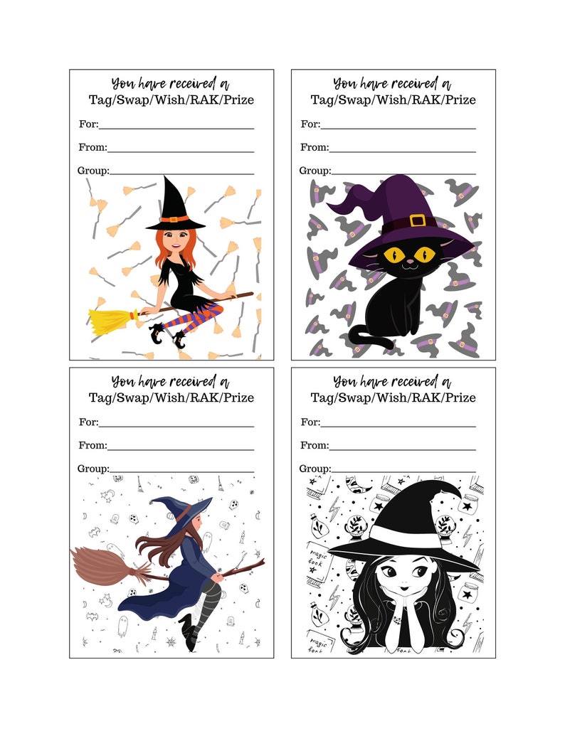 Happy Mail Swap Tags RAK Halloween Witch Prize Gift Printable Pen Pal ...