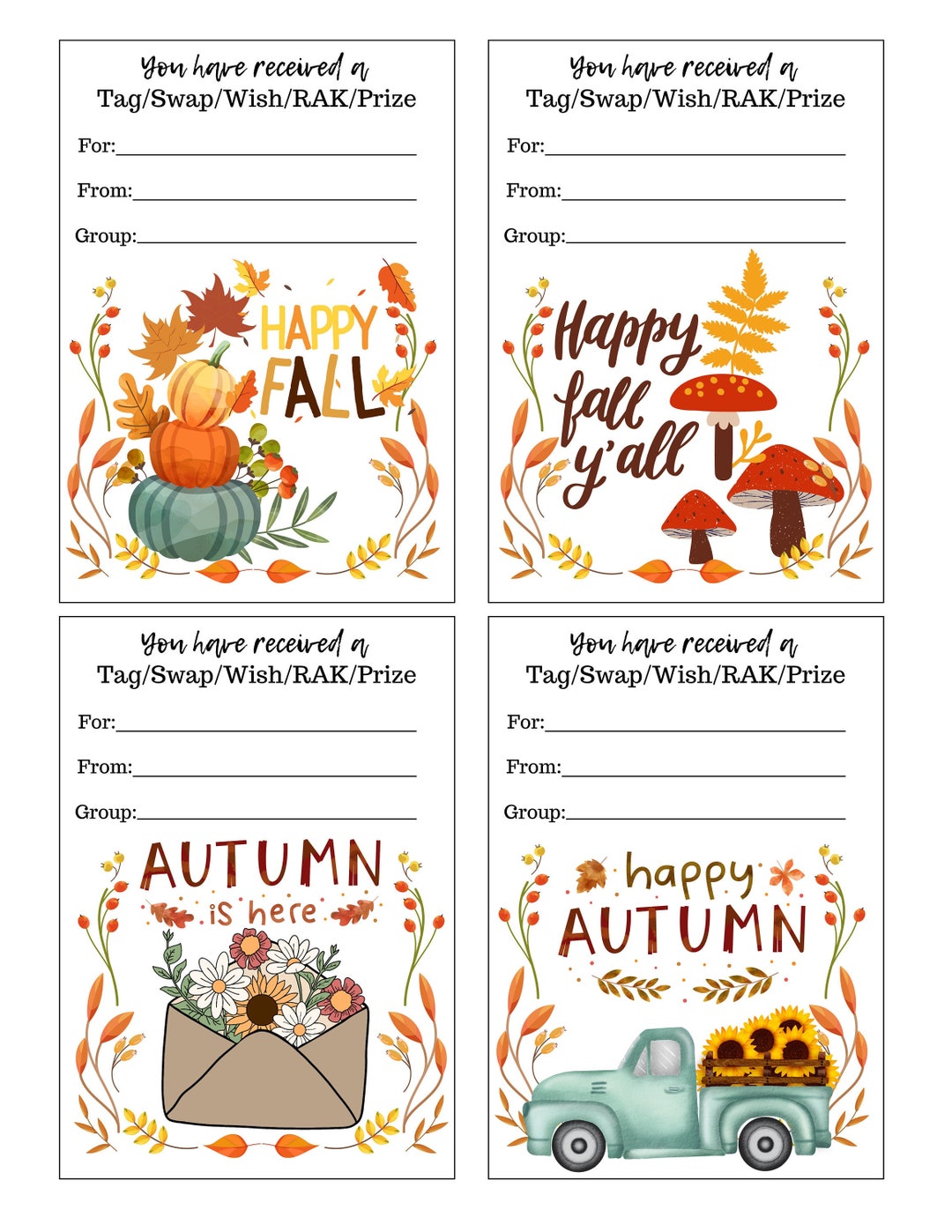 Happy Mail Swap Tags RAK Prize Gift Fall Printable Autumn Pen Pal ...