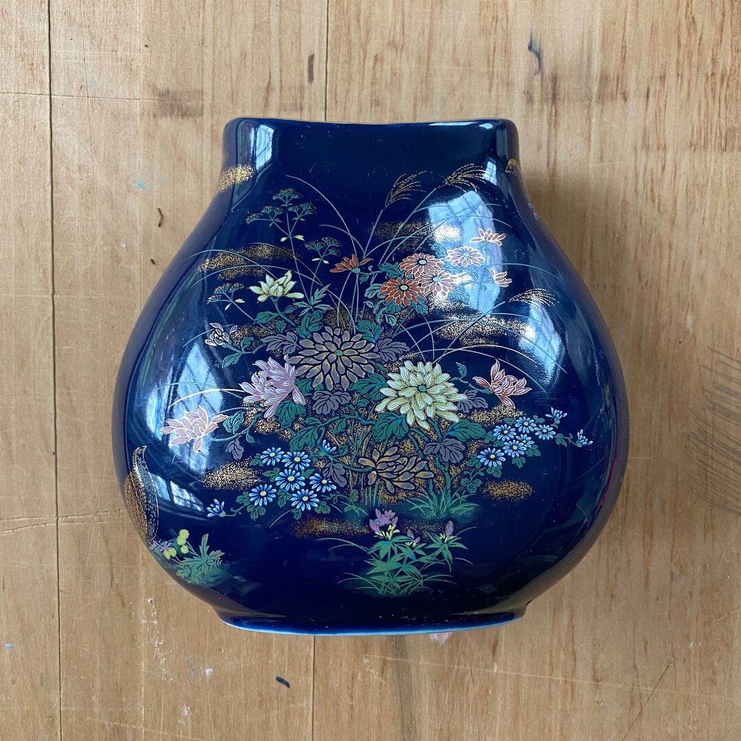 Vintage Flower Toyo Porcelain Lacquerware Blue Japanese Vase - Etsy