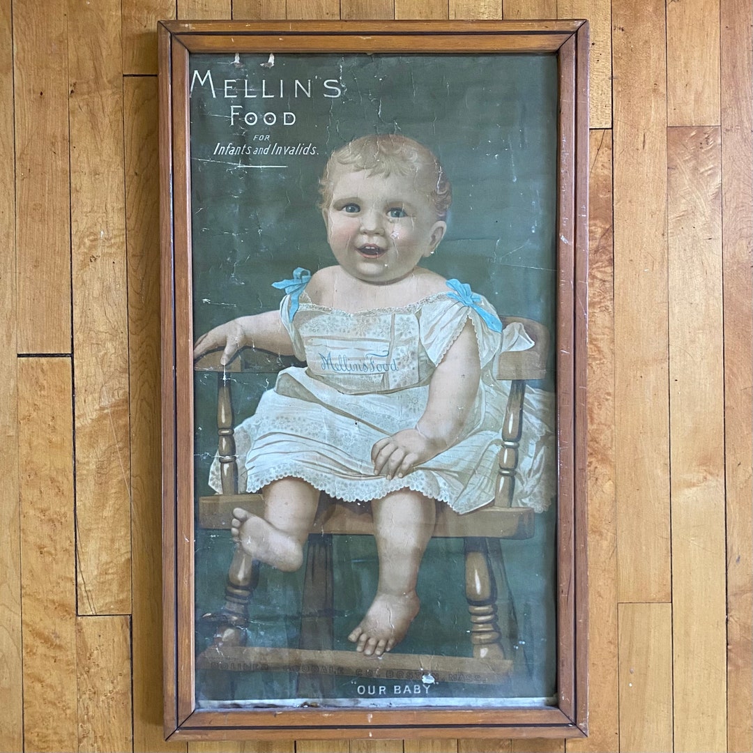 Antique 1800s Poster Sign Original Advertising Doll Baby Mellins Food for Infants Original Print ...
