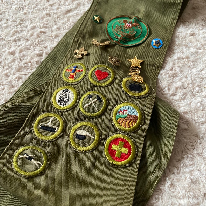 1940s Boy Scouts Sash Patches Pins Merit Badges Vintage Boy Be Prepared ...