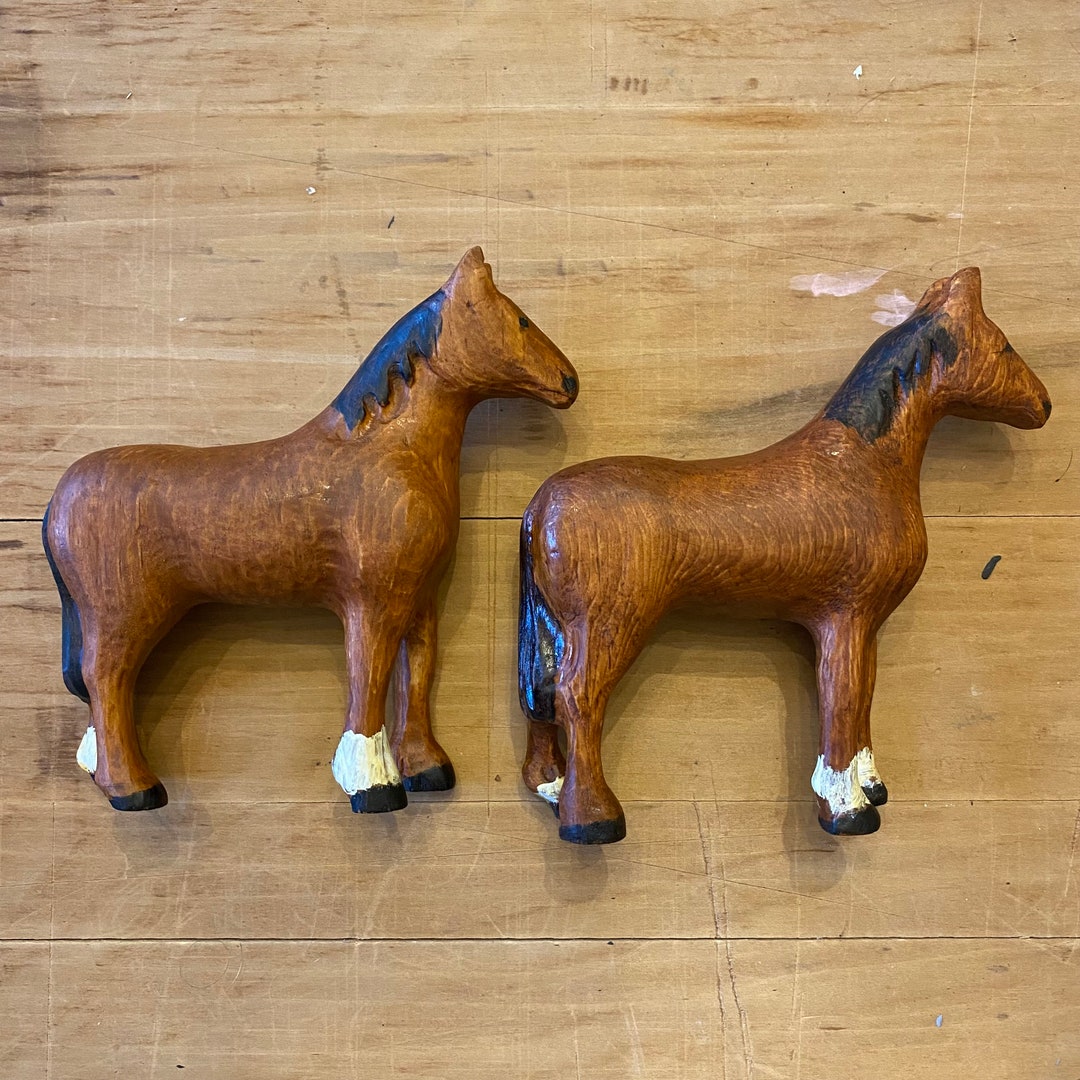 Vintage Wood Horses Two Matching Horse Figures - Etsy