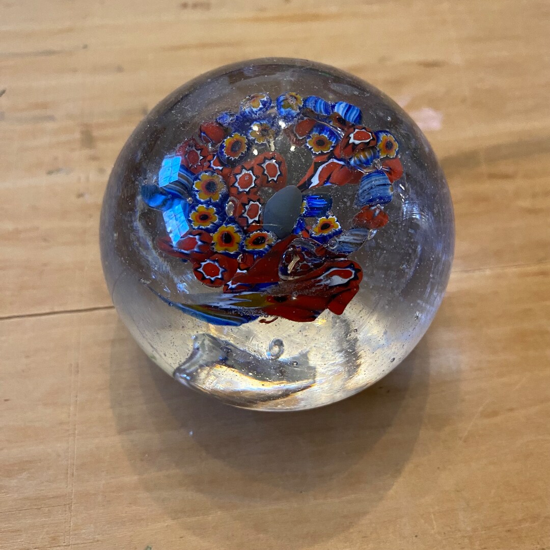 Vintage Glass Paperweight Tiny Flowers Decorative Ball - Etsy