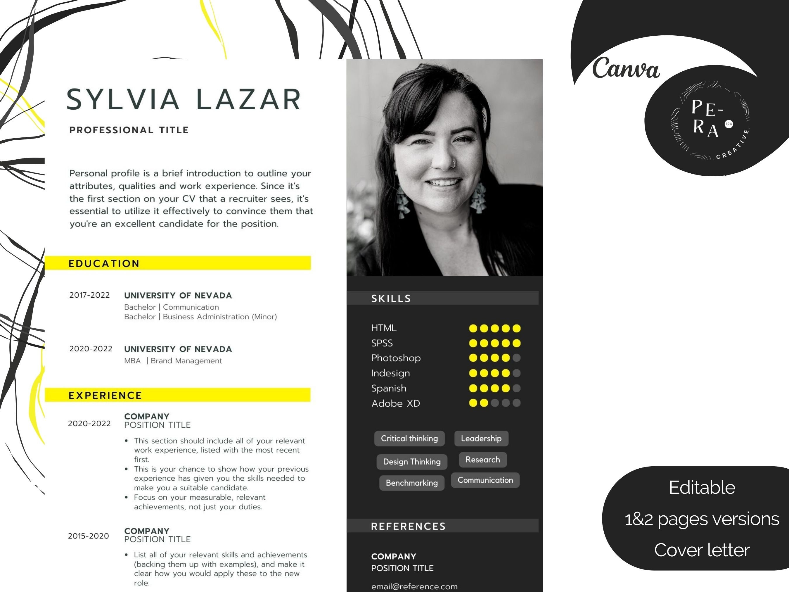 Canva Resume Template 2 Version CV Template, Professional Resume ...