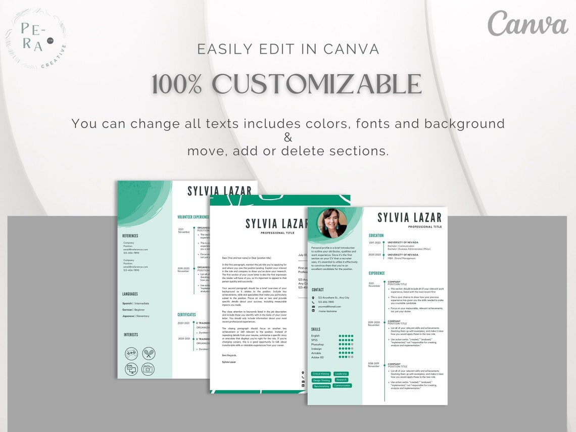 Canva Resume Template 2 Version CV Template, Professional Resume ...