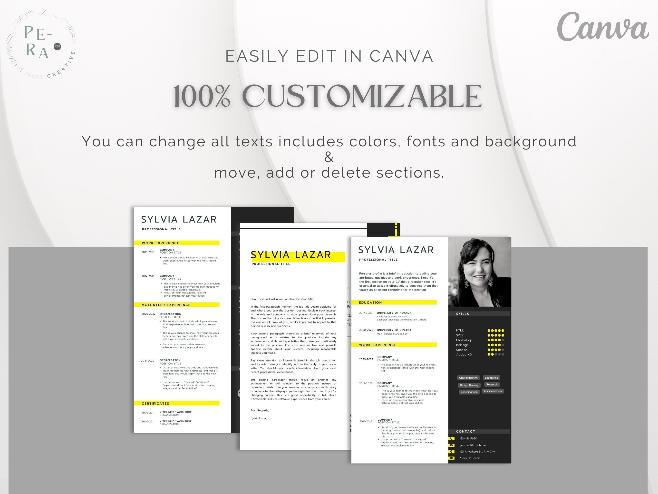 Canva Resume Template 2 Version CV Template, Professional Resume ...