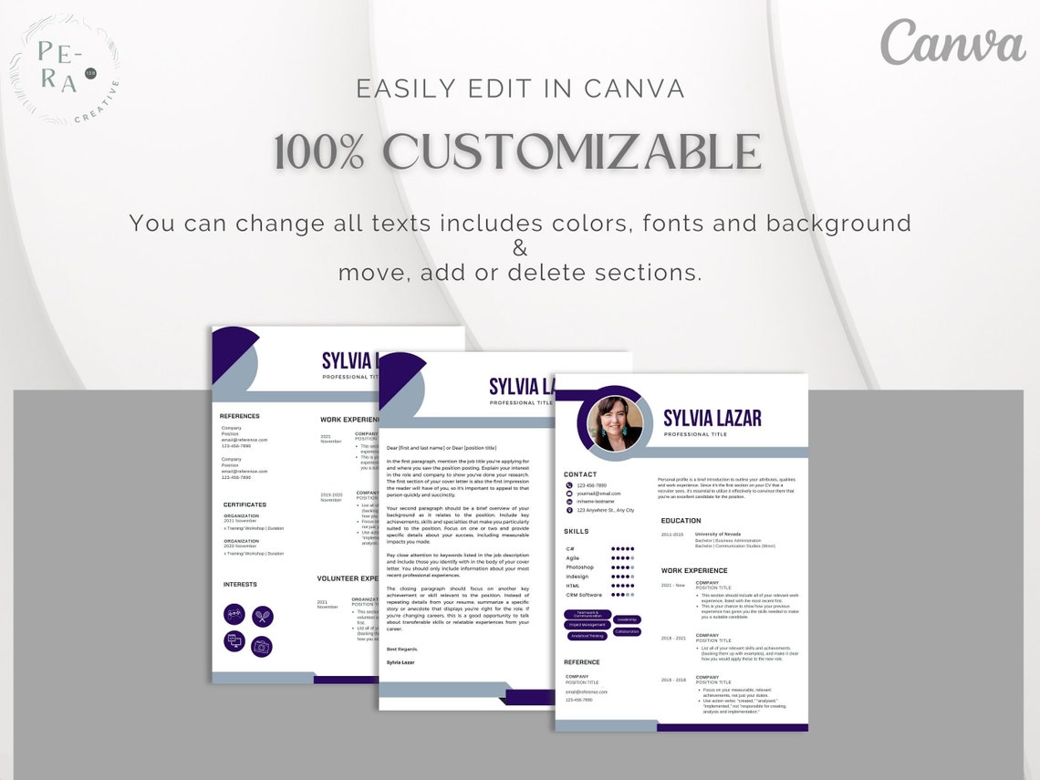 Canva Resume Template 2 Version CV Template, Professional Resume ...