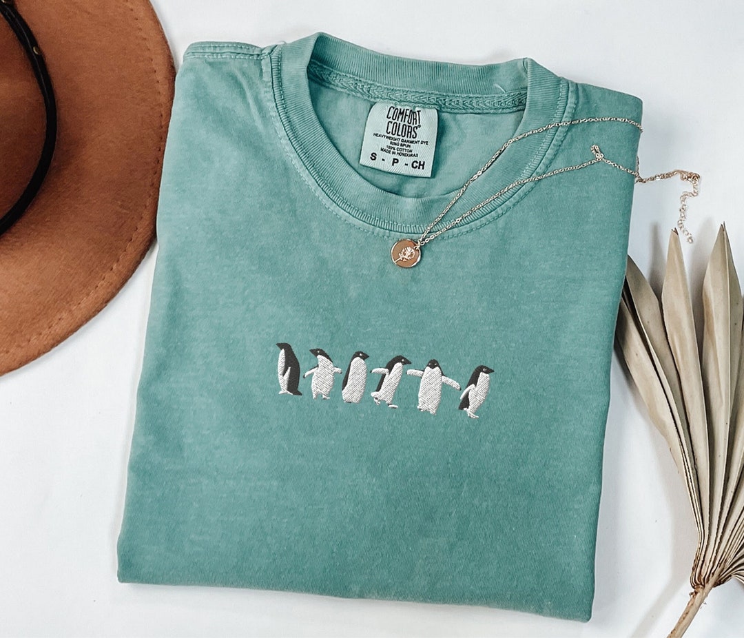 Embroidered Penguin Comfort Colors Tshirt, Embroidered Penguin Shirt ...