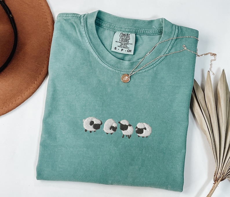 Embroidered Sheep Comfort Colors T-shirt, Unisex Sheep Shirt, Sheep ...
