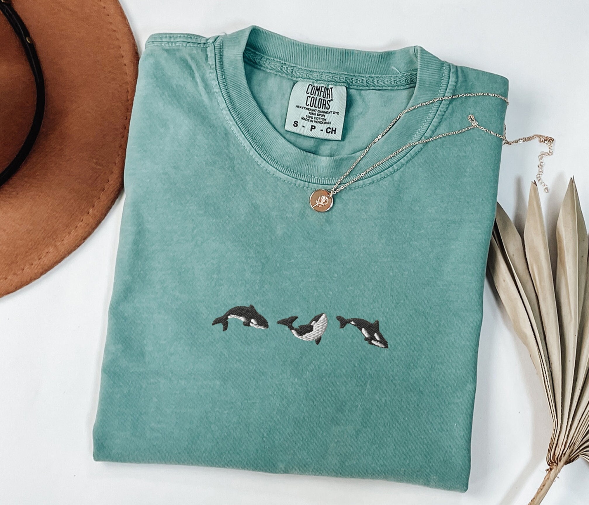 Embroidered Trio of Orcas Comfort Colors T-shirt, Unisex Orca Tshirt ...