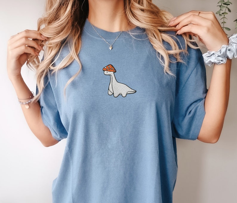 Embroidered Mushroom Dinosaur Comfort Colors T-shirt - Etsy