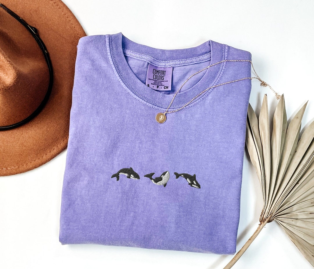 Embroidered Trio of Orcas Comfort Colors T-shirt, Unisex Orca Tshirt ...