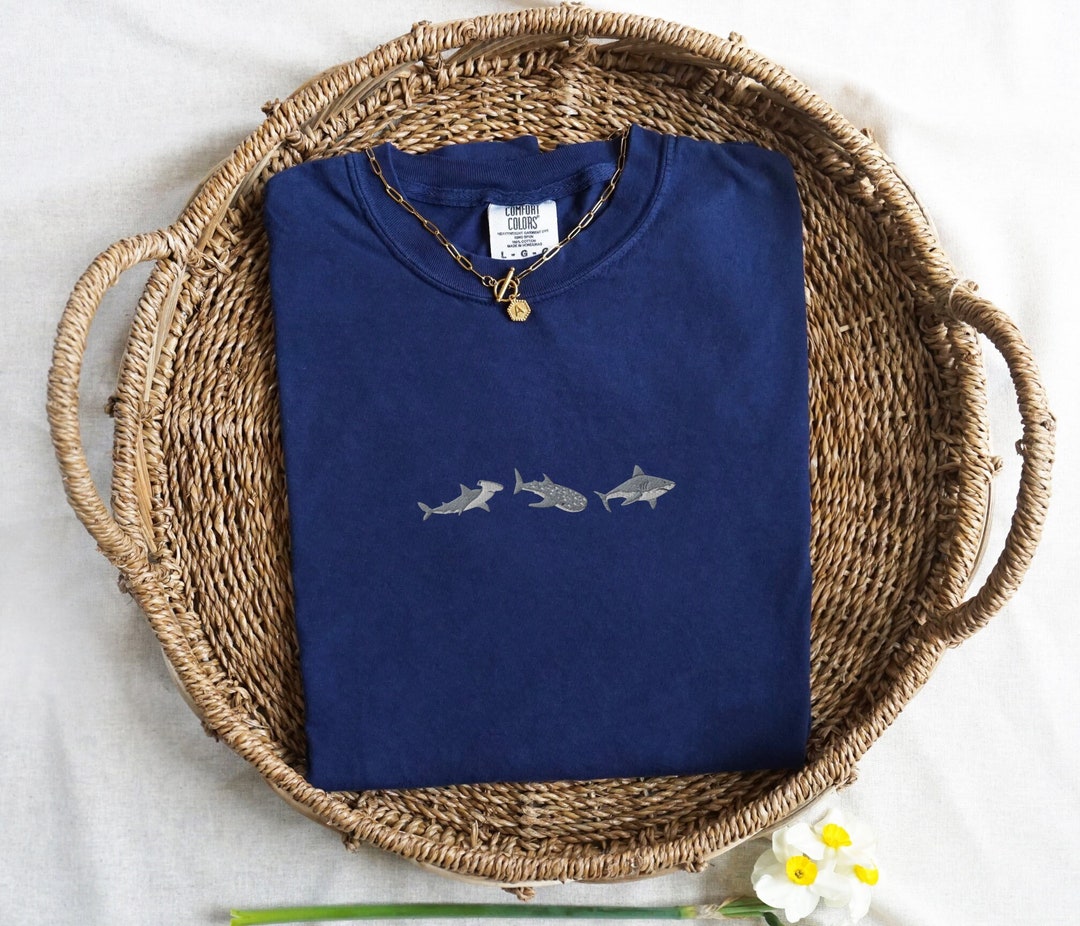 Embroidered Sharks Comfort Colors Tshirt, Great White Shark Shirt ...