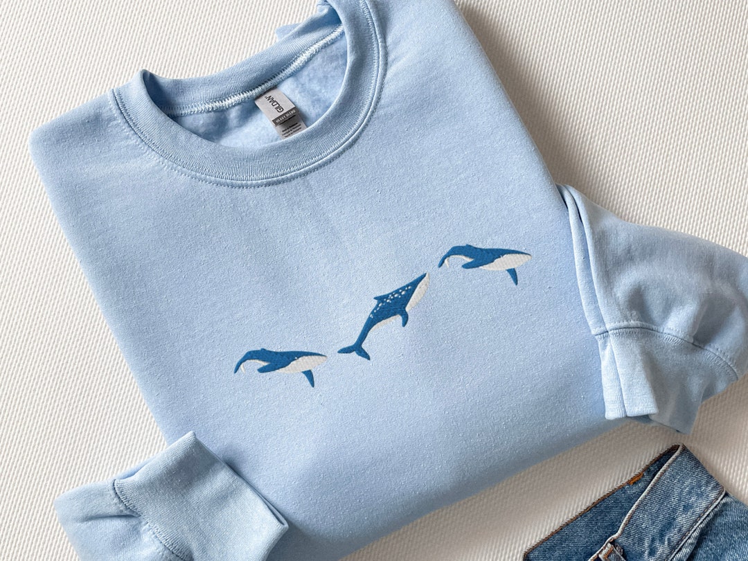 Embroidered Trio of Blue Whale Sweatshirt, Embroidered Blue Whale Shirt ...