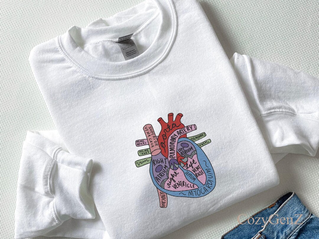 Embroidered Heart Anatomy Sweatshirt Cardiac Nursing Gift Medical ...