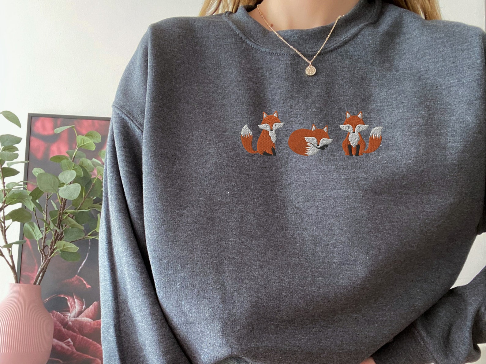 Embroidered Fox Sweatshirt, Animal Lover Gift, Cottage Core - Etsy