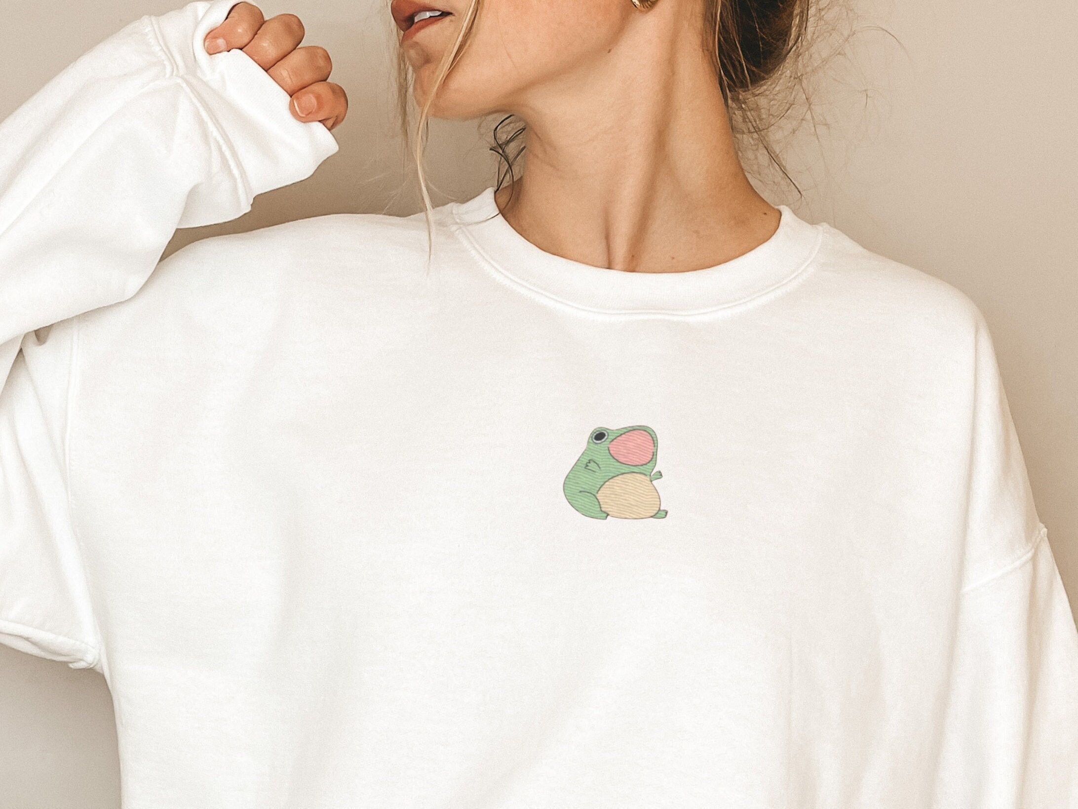 Embroidered Frog With Mouth Open Scream Sweatshirt - Etsy