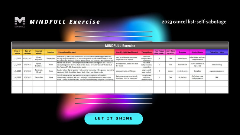 MINDFULL Exercise the Digital, Aesthetically Pleasing, Organized Tool to Sort Your Thoughts ...
