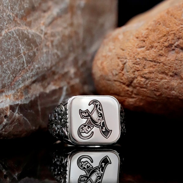 Mens Initial Ring - Etsy