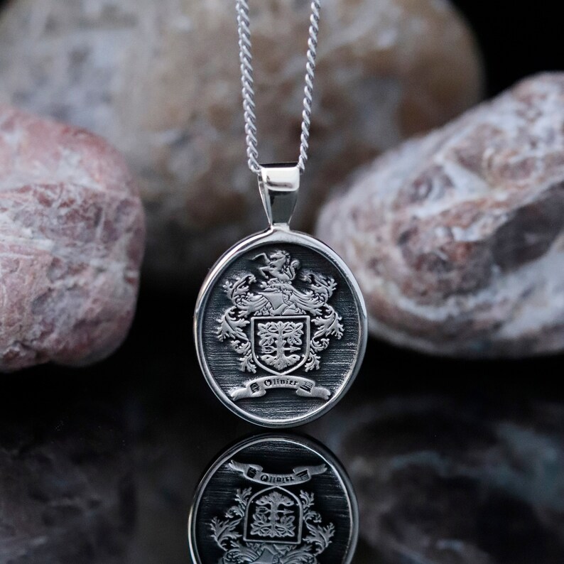 Custom Name Signet Pendant Family Crest Black Silver - Etsy