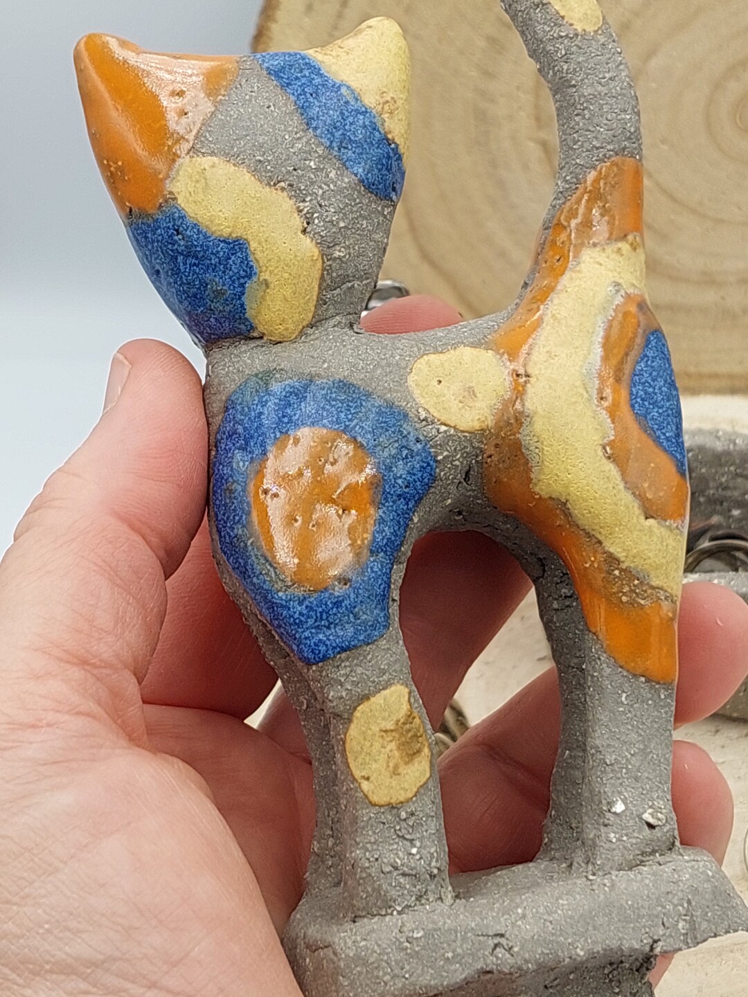 Colorful Ceramic Cat on the Lid of Small Angular Ceramic Box - Etsy