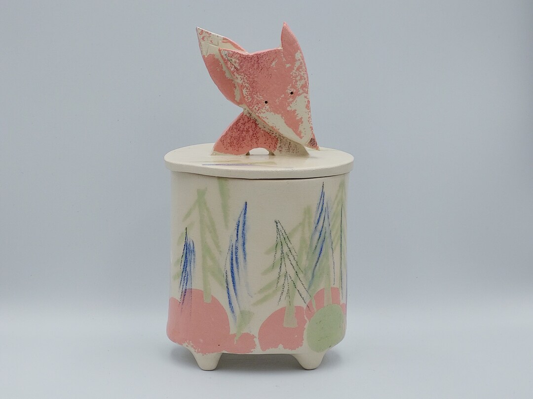 Ceramics Box With Fox Hand Drawn and Handpainted Oval Shaped Box for ...