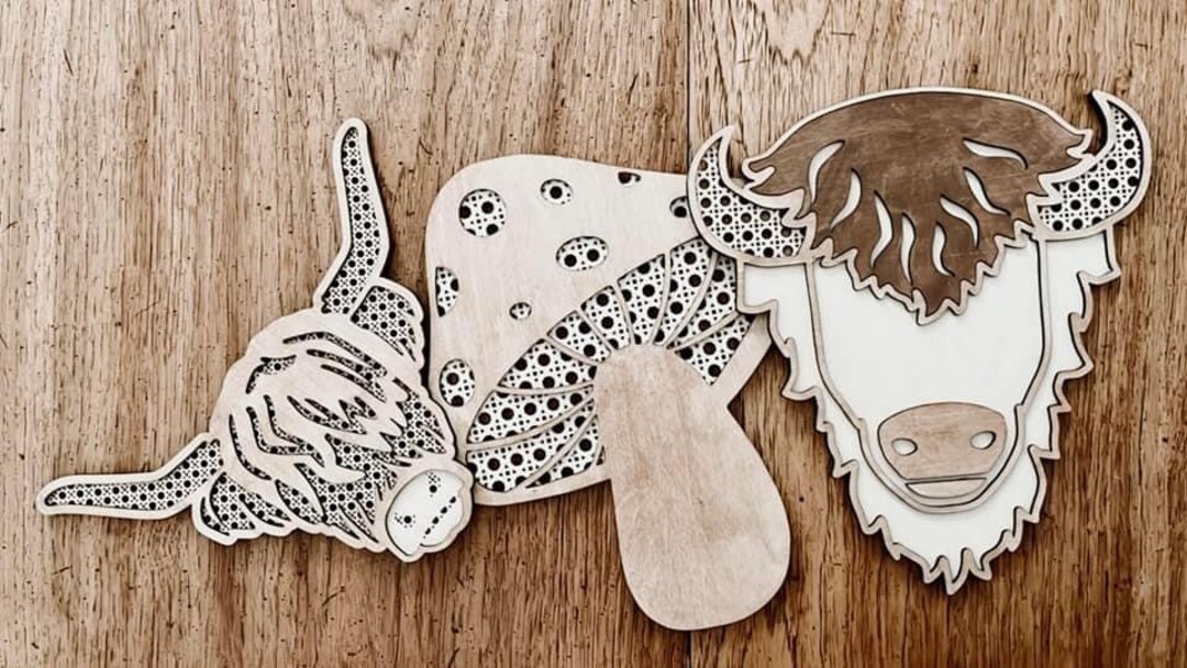 Highland Cow Wall Decor, Highland Cow Shelf Decor, Rattan Highland Cow ...