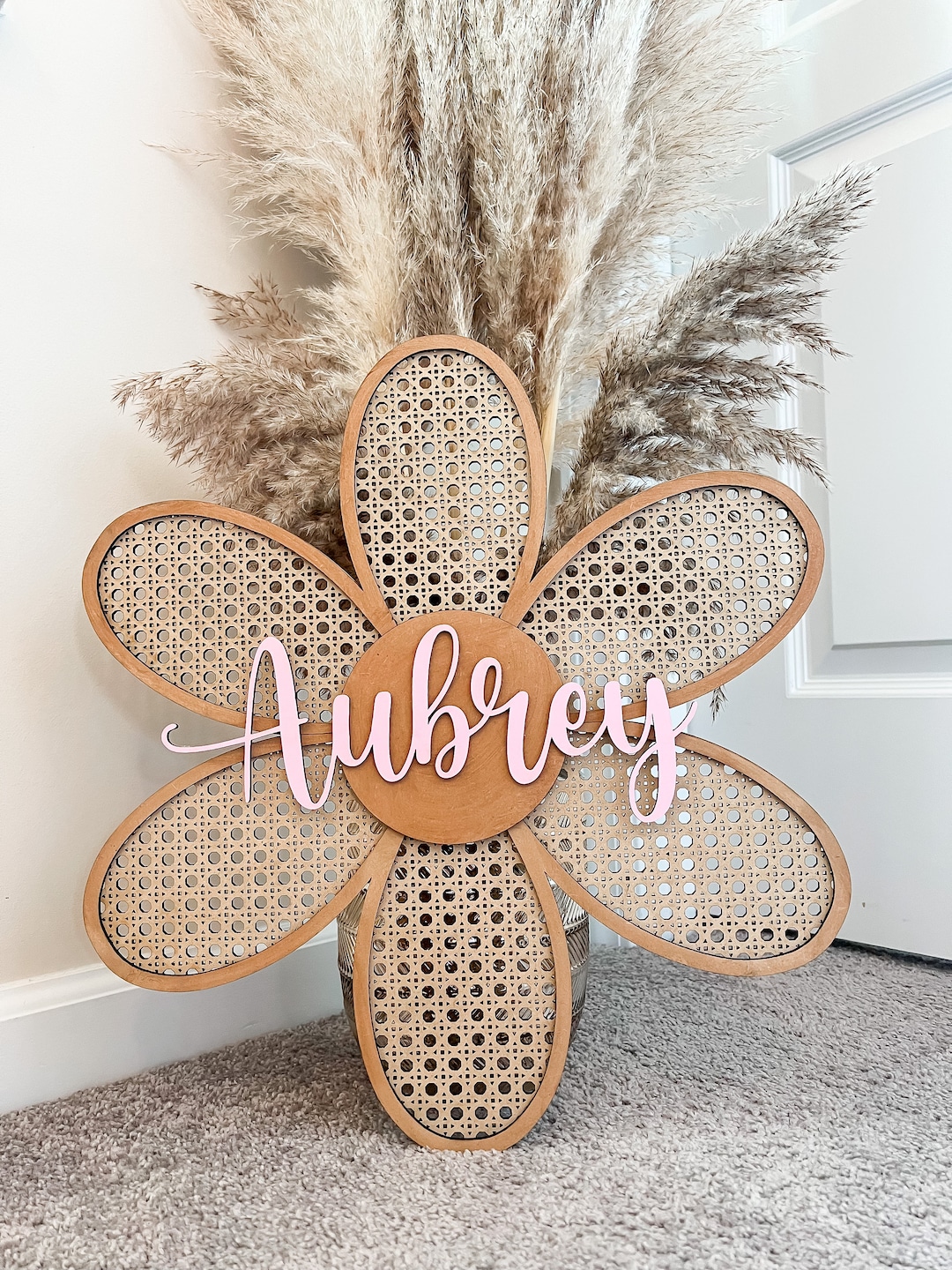 20” Daisy, Boho Rattan Daisy, Boho Nursery Decor, Rattan Decor, 3D Wood ...