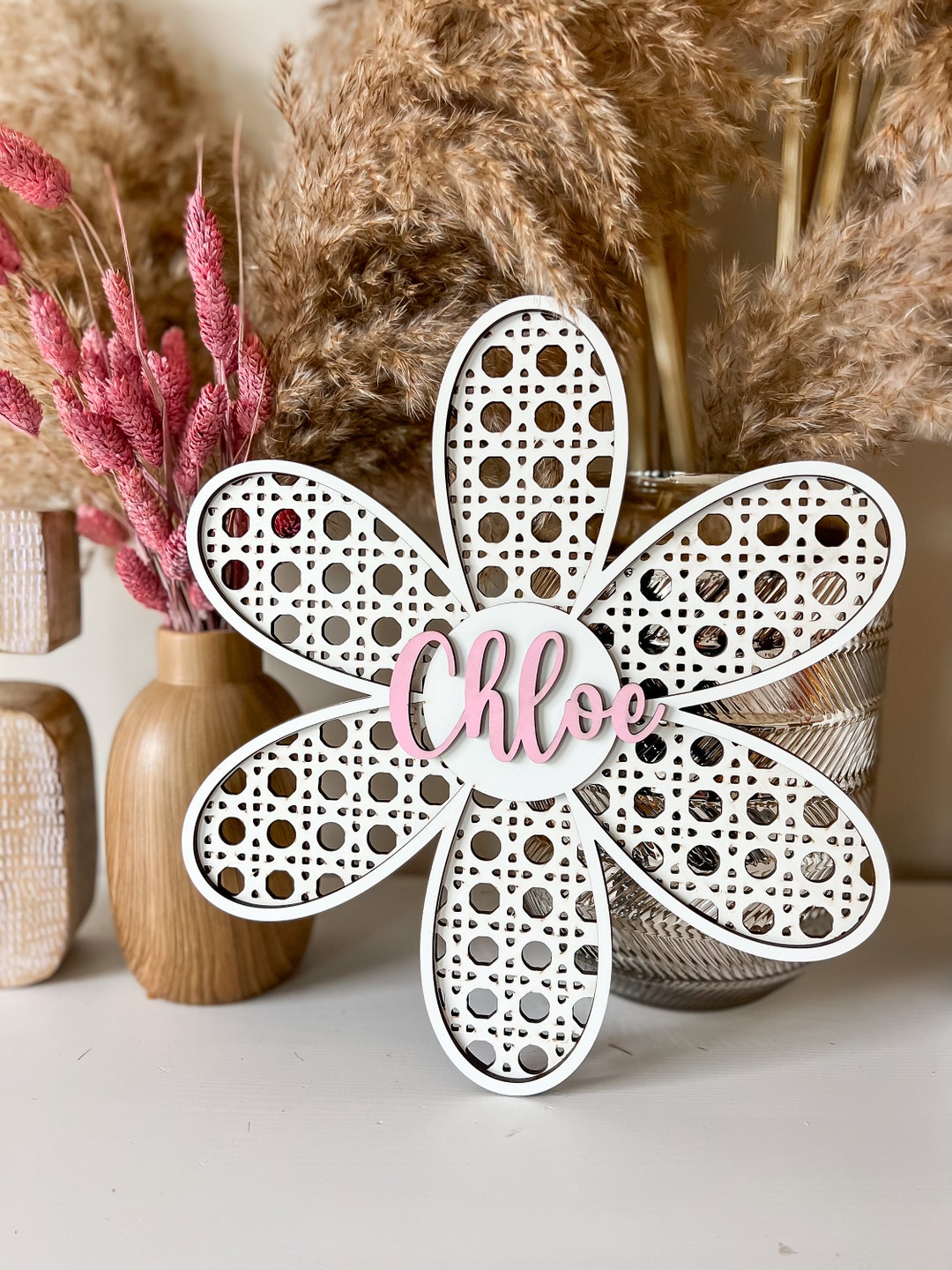 White Rattan Daisy, Rattan Daisy, Cane Daisy, Boho Daisy Wall Decor ...