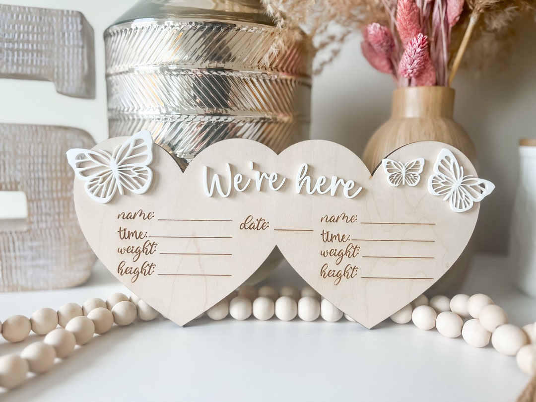 Twin Announcement Sign, Announcement Sign, Heart Sign, Butterflies ...