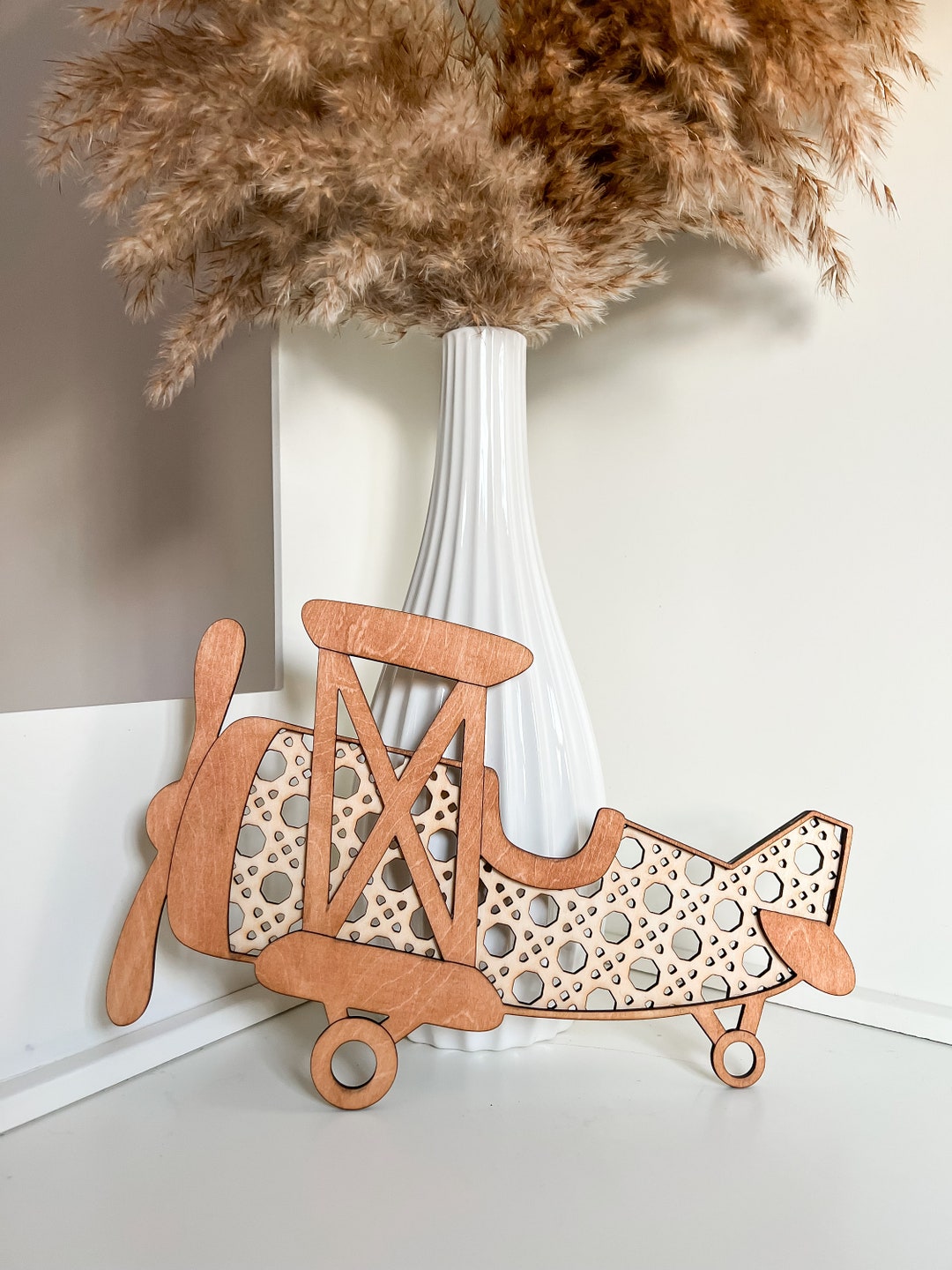 Rattan Airplane, Vintage Wooden Airplane, Biplane Wooden Piece, Wall ...