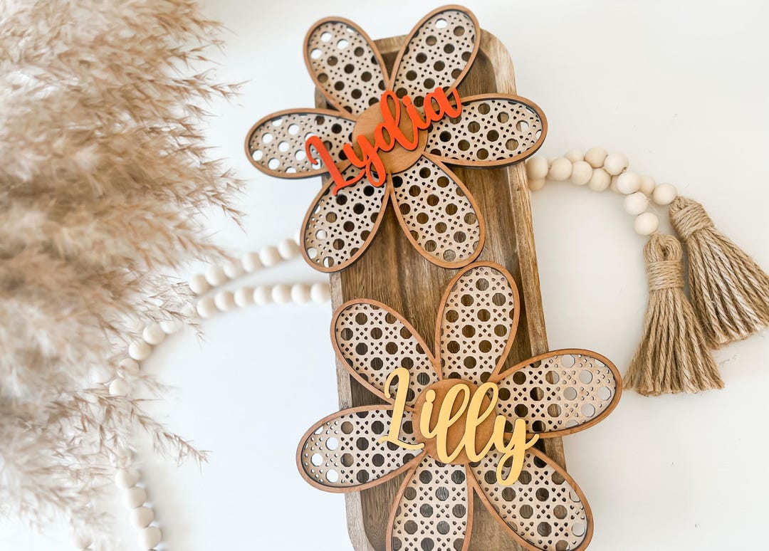Rattan Daisies, Cane Daisy, Daisy Wall Sign, Nursery Name Sign, Baby ...