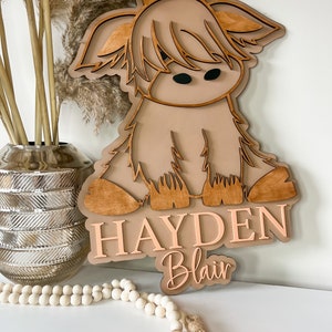 Highland Cow Name Sign, Personalized Name Sign, Highland Cow, Boho Sign ...