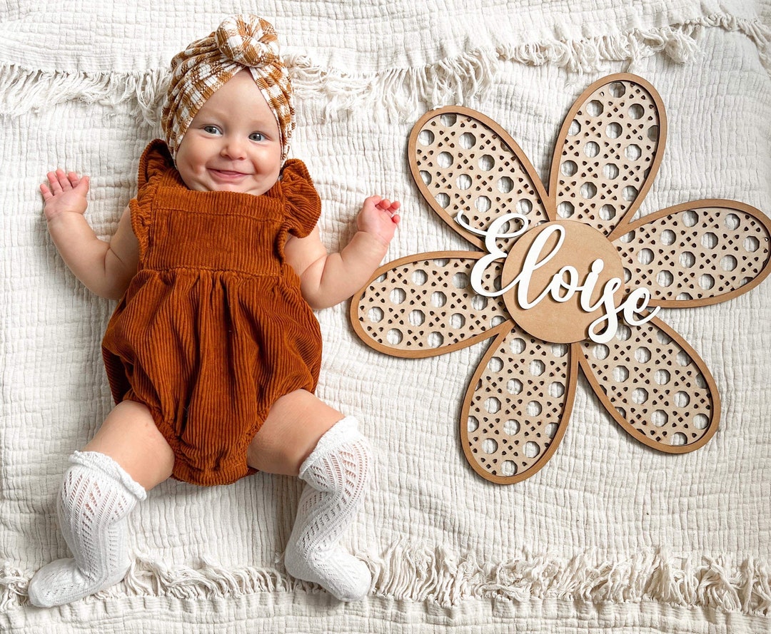 18” Daisy, Boho Rattan Daisy, Boho Nursery Decor, Rattan Decor, 3D Wood ...