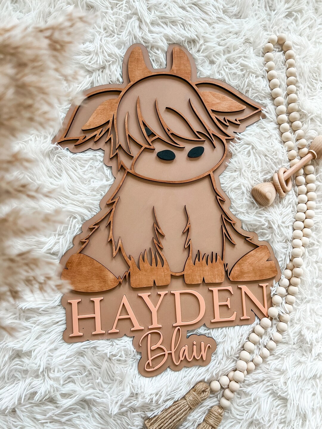 Highland Cow Name Sign, Personalized Name Sign, Highland Cow, Boho Sign ...