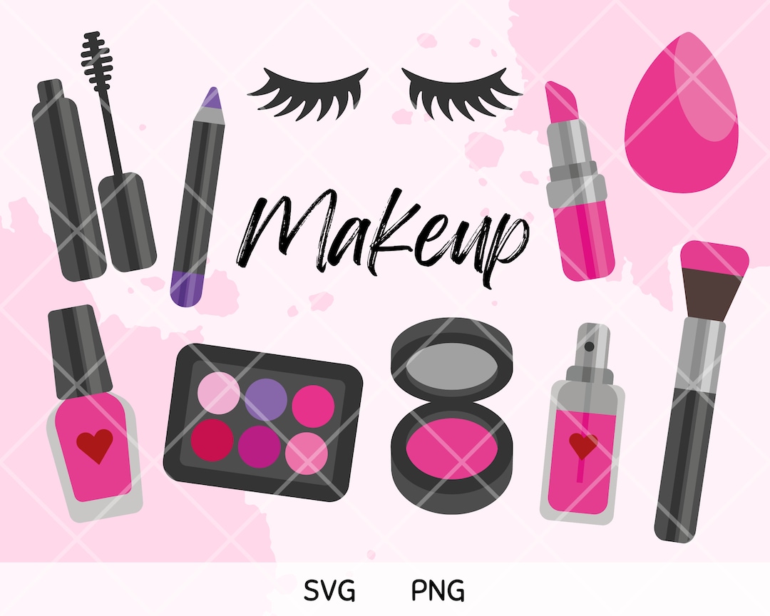 Makeup SVG PNG Layered Clipart Cute Pink Girl Beauty Cosmetics Mascara ...
