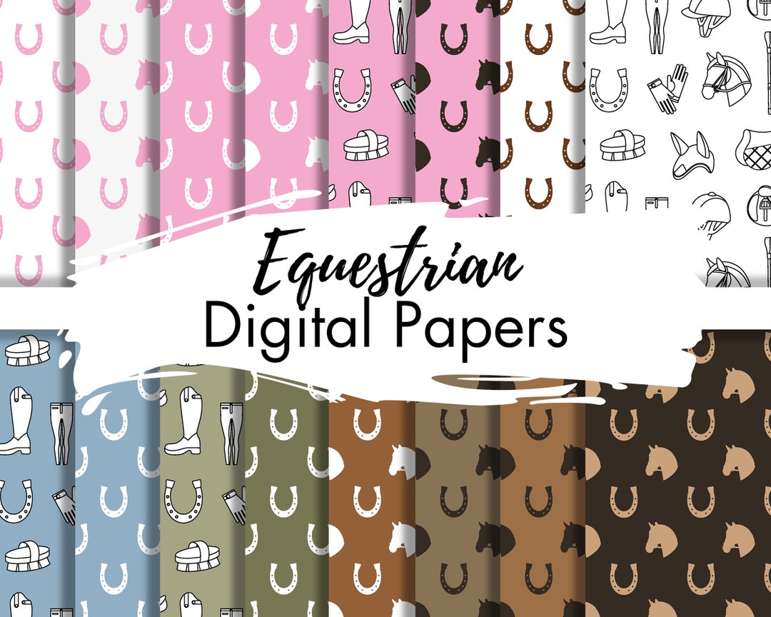 Equestrian Digital Papers Clipart Illustration Horse Pony Pattern ...