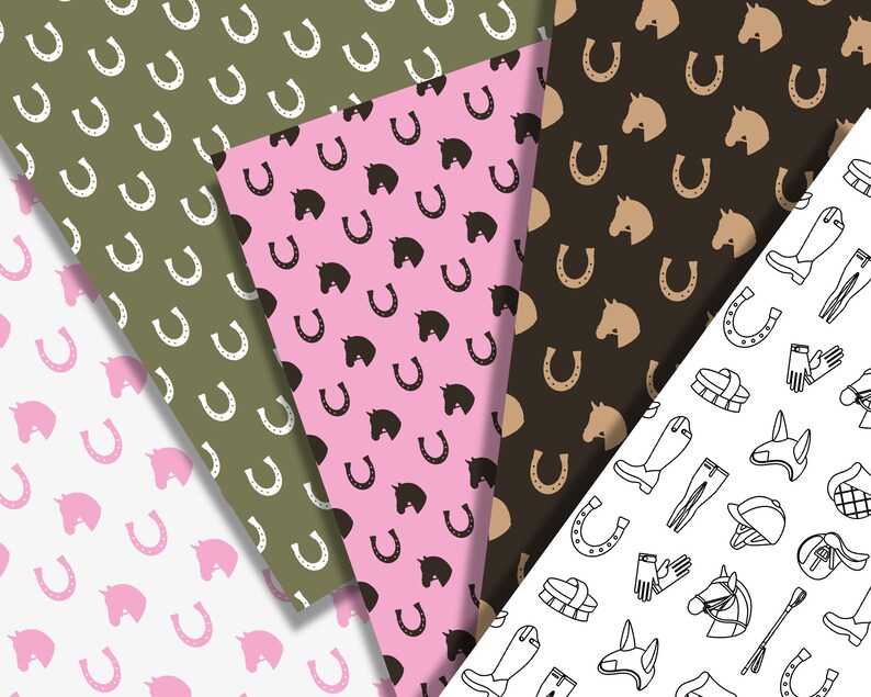 Equestrian Digital Papers Clipart Illustration Horse Pony - Etsy