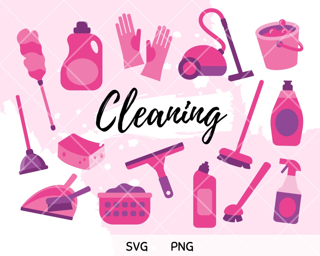 Cleaning Clipart PNG SVG Layered Cute Pink Purple Girl Laundry Clean ...