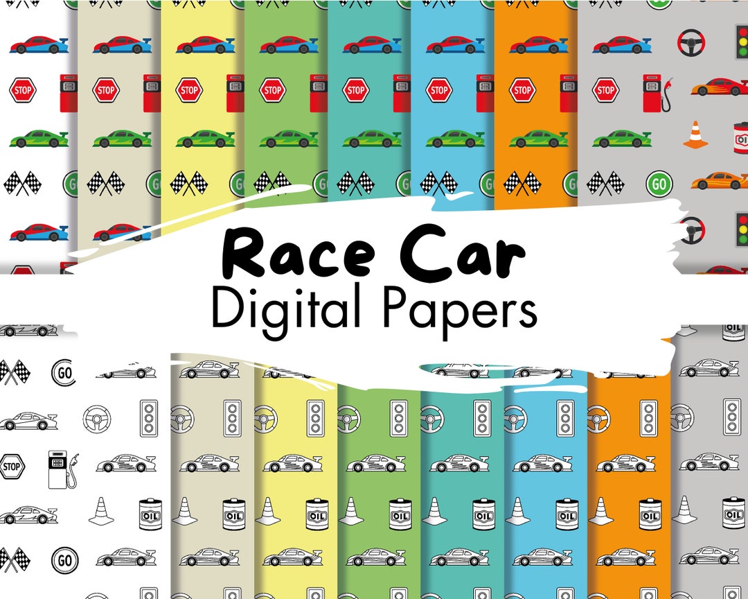 Race Car Digital Papers Scrapbook Pattern Square Racing Racer Track ...