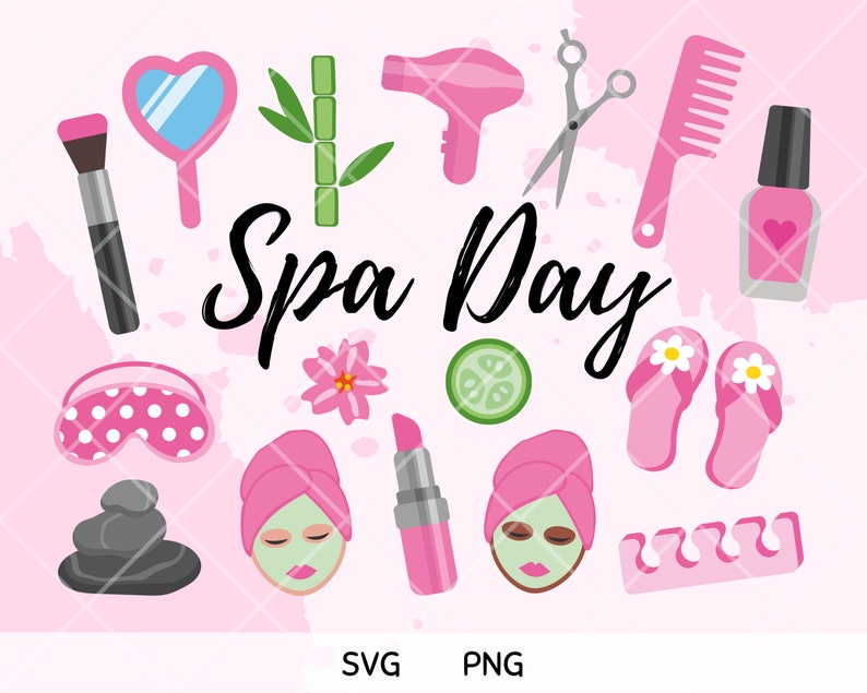 Spa Day PNG SVG Clipart Layered Cute Pamper Makeover Pink Girl Beauty ...