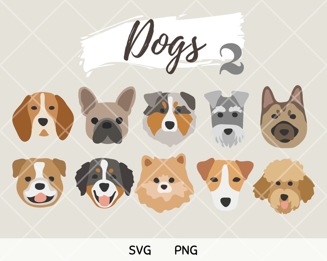 Dogs SVG PNG Clipart Illustration Graphics Cut File Party Faces Heads ...
