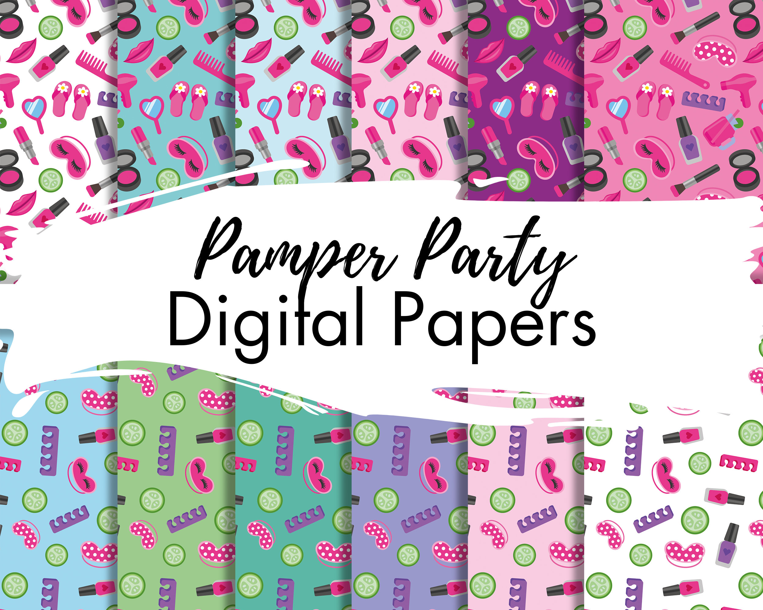 Pamper Party Digital Paper Set Spa Day Scrapbook Clipart Background ...