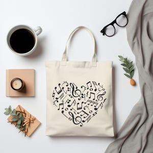 Music Notes Heart Tote Bag, Music Lover Gift, Musical Notes Bag, Heart ...