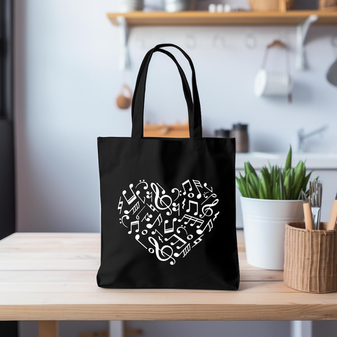 Music Notes Heart Tote Bag, Music Lover Gift, Musical Notes Bag, Heart ...