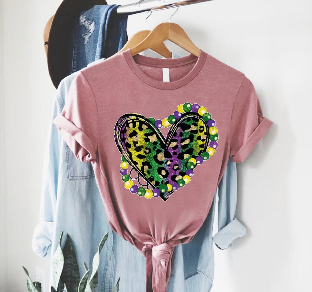 Mardi Gras Heart Shirt,leopard Heart Mardi Gras Shirt,mardi Gras Gift ...