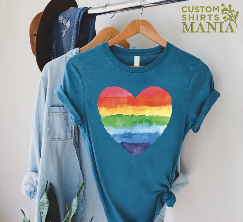 Watercolor Rainbow LGBTQ Heart Tshirt, Pride Gift for Ally, Be Kind Shirt, LGBTQ Ally Shirt ...