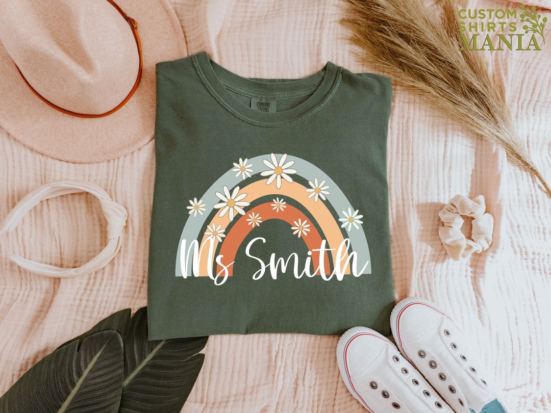 Custom Boho Rainbow Teacher Comfort Colors Shirt, Personalized Teacher ...
