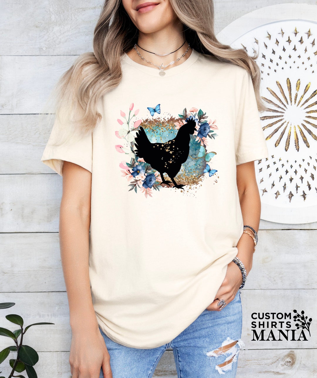 Wildflower Chicken Shirt, Floral Chicken Shirt,hen Shirt,animal T-shirt ...