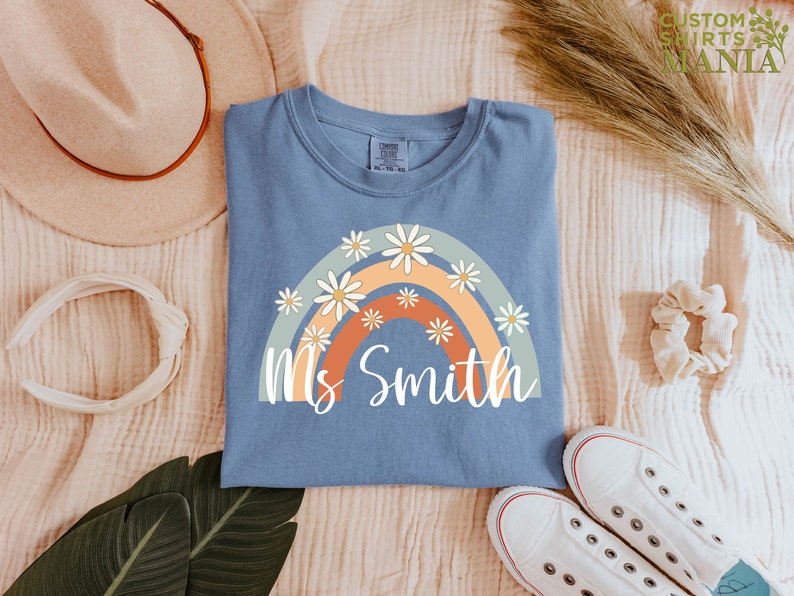Custom Boho Rainbow Teacher Comfort Colors Shirt, Personalized Teacher ...